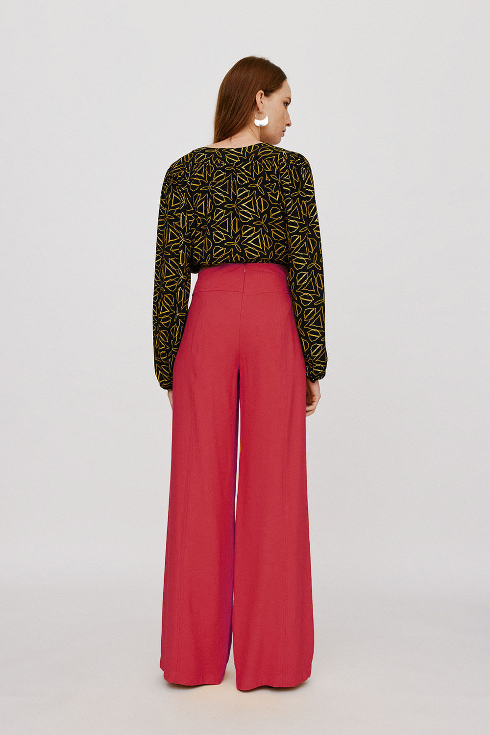 Calça cupro cós duplo rosa caroa